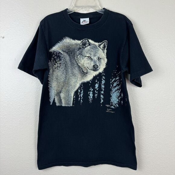 Harlequin | Shirts | Vintage 9s Gregg Murray Wolf Graphic Tee Gray ...